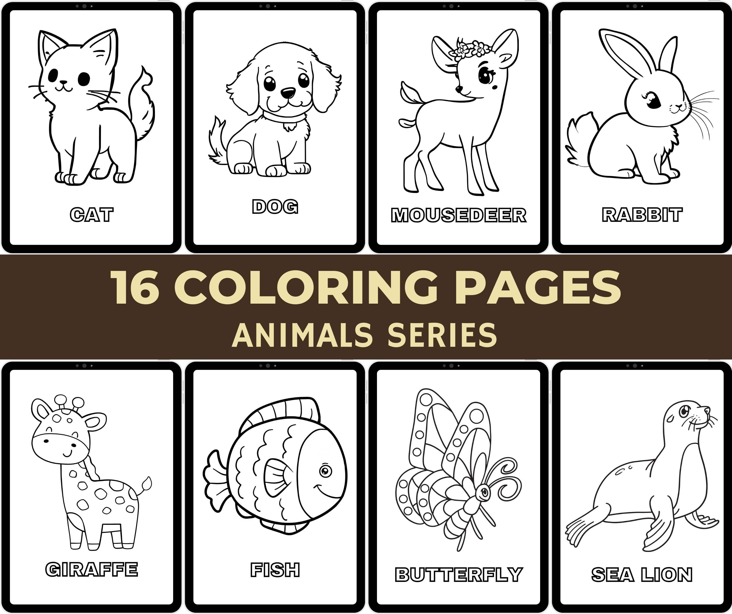 16 Animals Coloring Pages, Animals Series, Printable Coloring Pages for ...