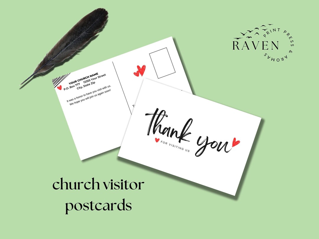Church Visitor Postcard With Hearts, Personalized, Simple Design Cards ...
