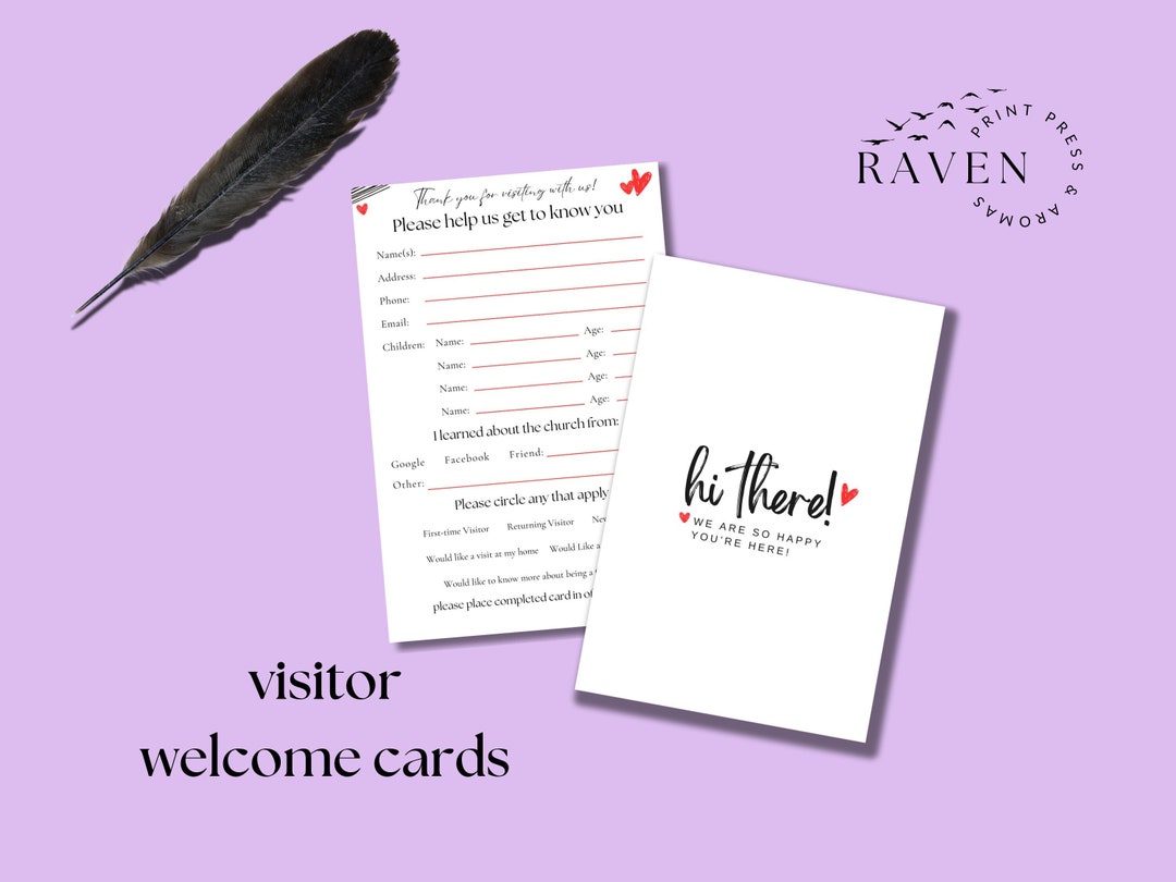 Church Visitor Welcome Card With Hearts, Church Visitor Information ...