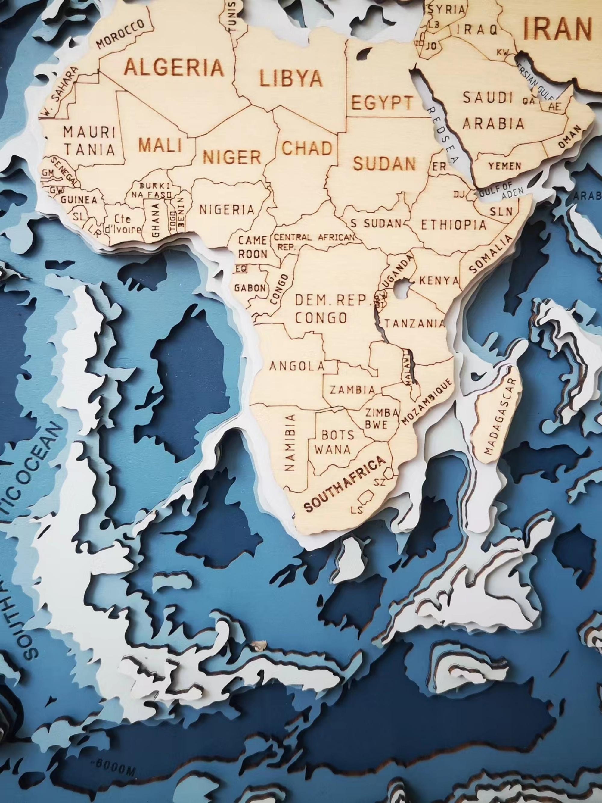 3D Rectangular Map of the World Multi layer Panellaser Cut - Etsy