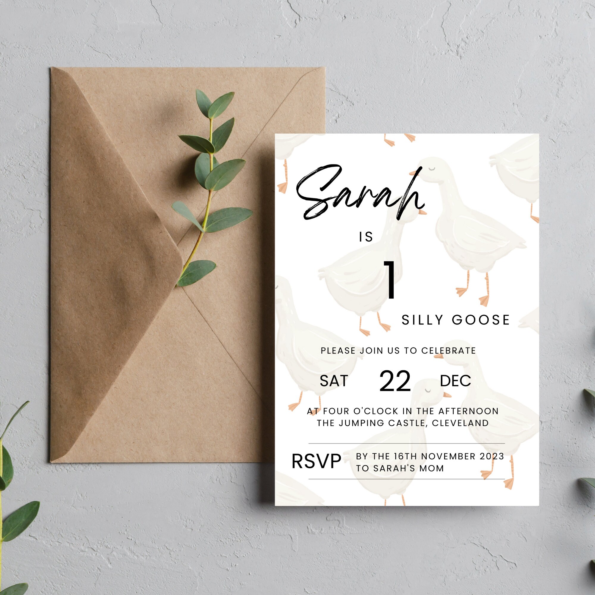 One Silly Goose First Birthday Party Pack Template - Fully Editable on ...