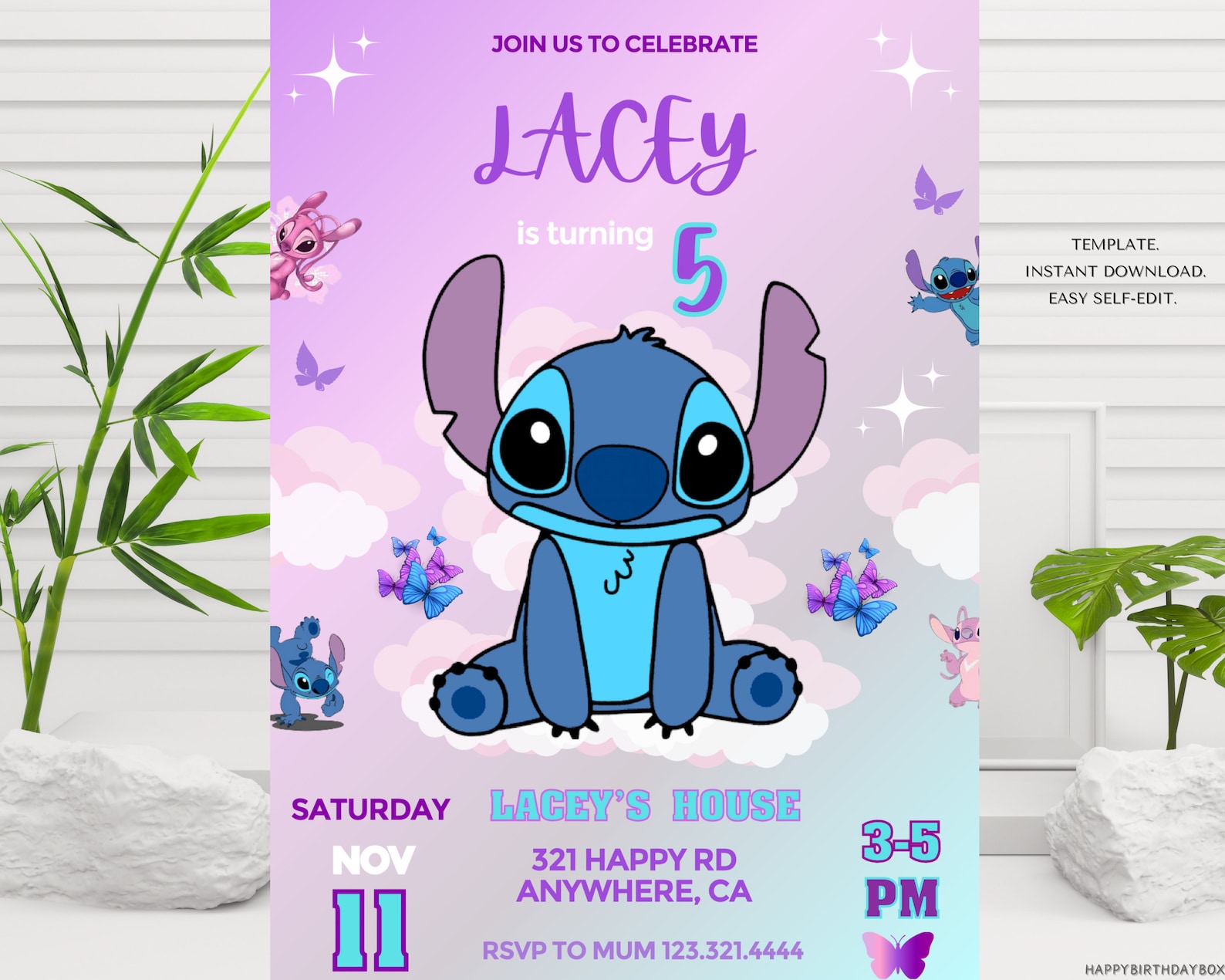 Stitch Editable Birthday Invitation Template, Printable Birthday Party ...
