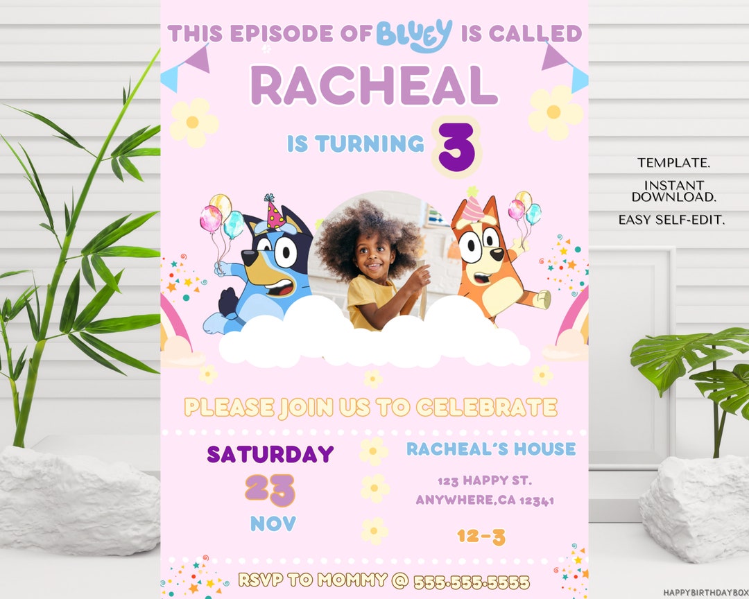 Pink Blue Birthday Invitation, Birthday Invitation, Childrens Birthday ...