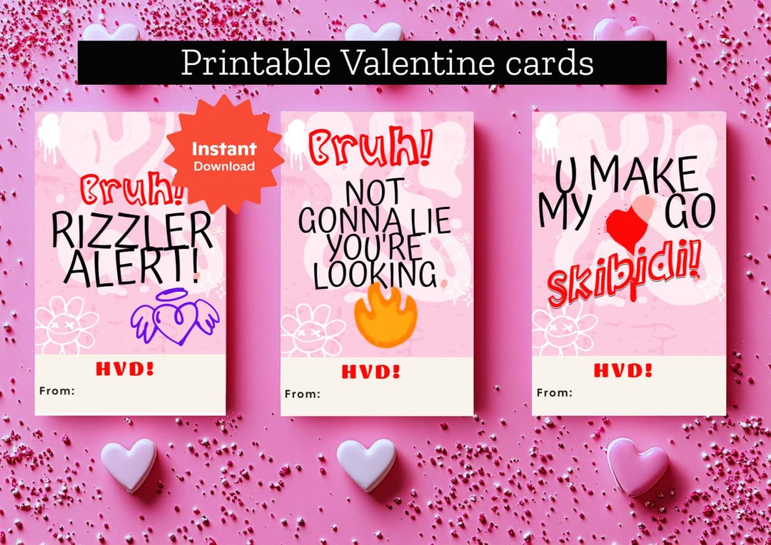 Gen Alpha Slang Valentines Day Cards Digital Printable PDF Funny ...