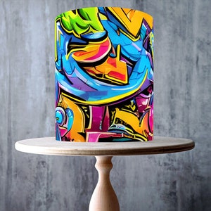 Colourful Graffiti Edible Cake Topper – Panoramic Street Art Wrap ...