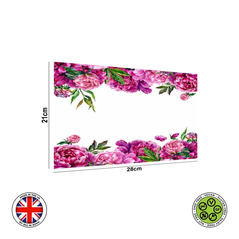 Pink Flowers Edible Cake Topper – Peony Floral Border Frame Design Wrap ...