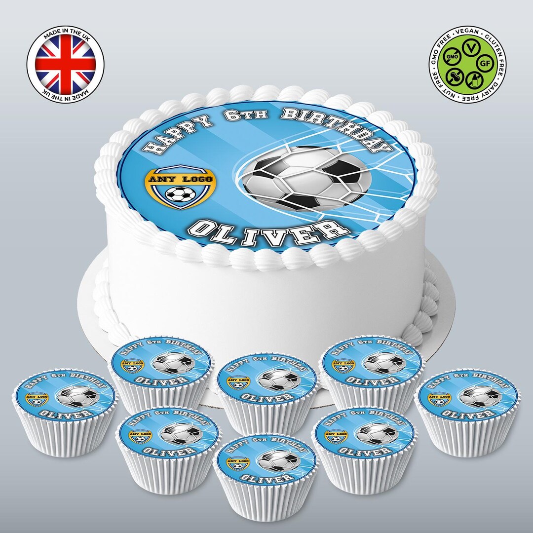 Your Football Club Logo Personalised Soccer Ball Edible Set 7.5in Round ...
