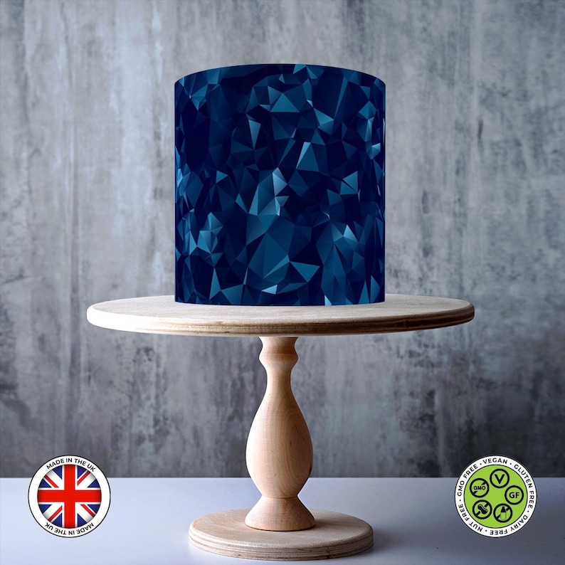Deep Blue Geometric Edible Cake Topper – Faceted Modern Design Wrap ...