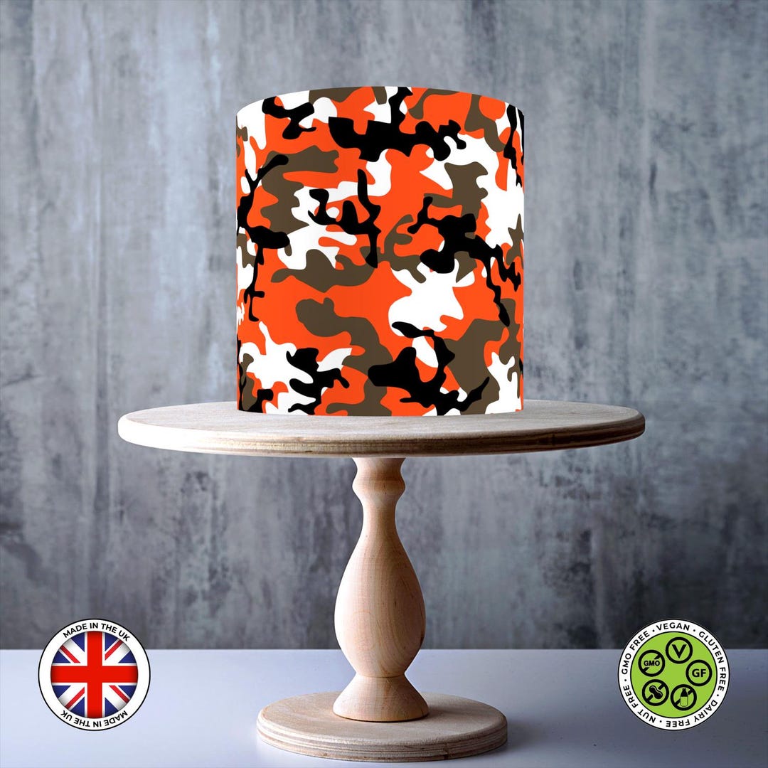 Orange Camo Edible Cake Topper – Seamless Bold Camouflage Pattern Wrap ...