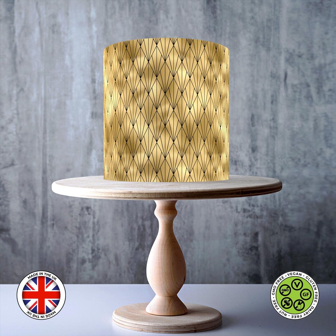 Art Deco Gold Fan Edible Cake Topper – Seamless Elegant Geometric Wrap ...