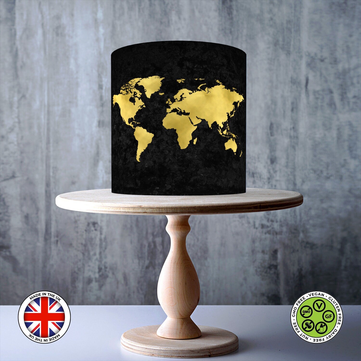 World Map in Shades of Black & Gold Wrap Around Edible Cake - Etsy