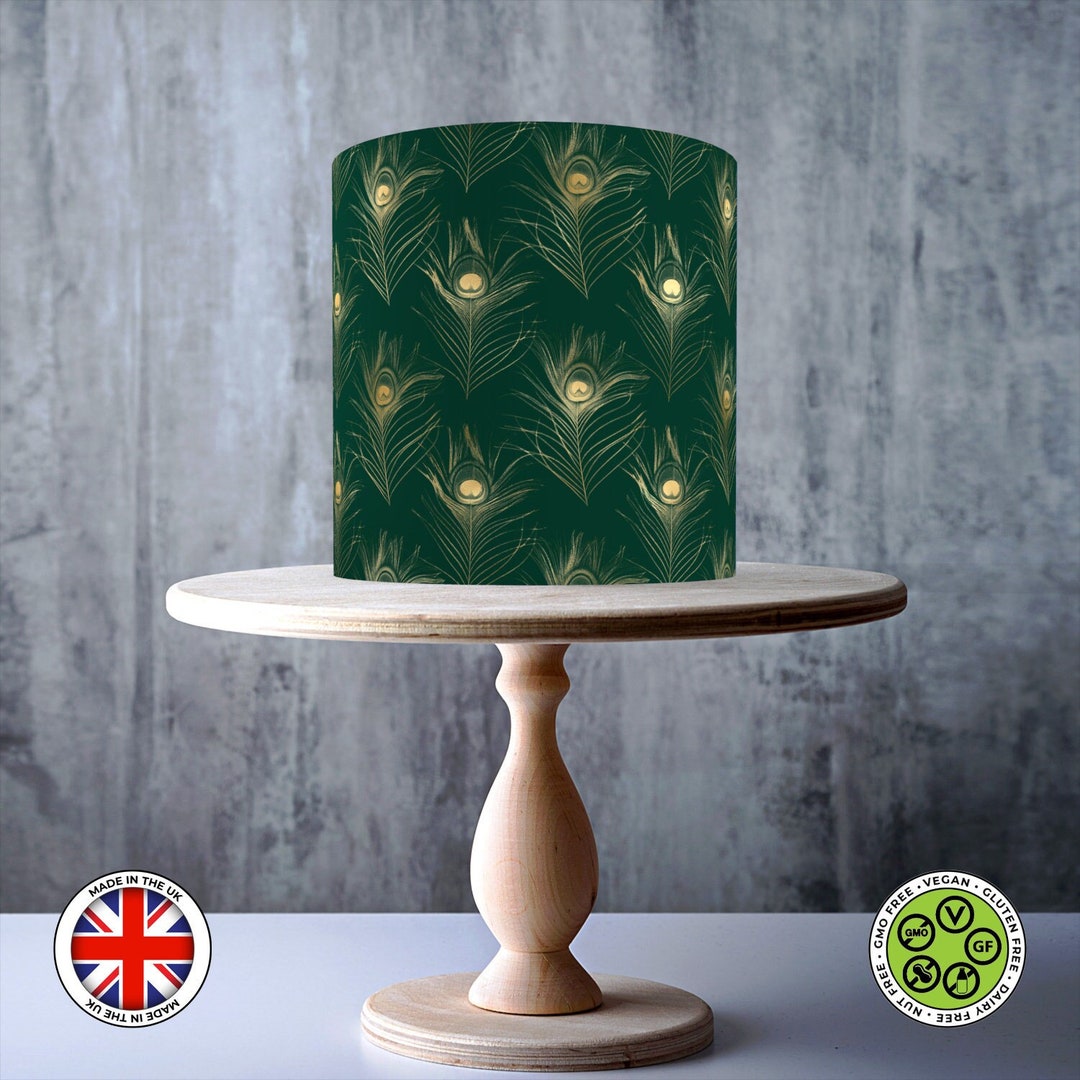 Emerald Gold Peacock Feather Edible Cake Topper – Seamless Green ...