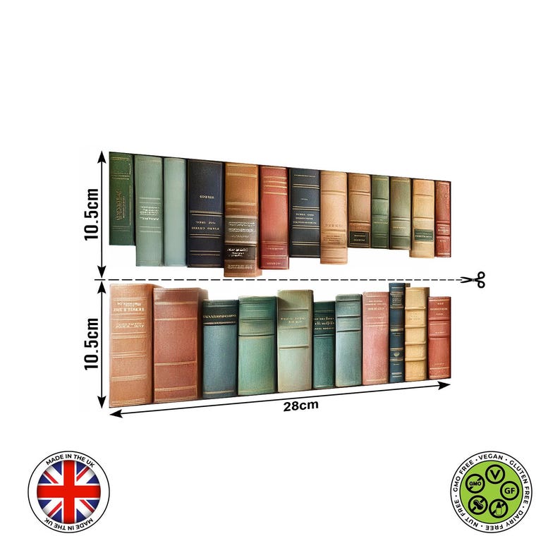 Vintage Bookshelf Edible Cake Ribbon – Classic Book Spines Border Wrap ...