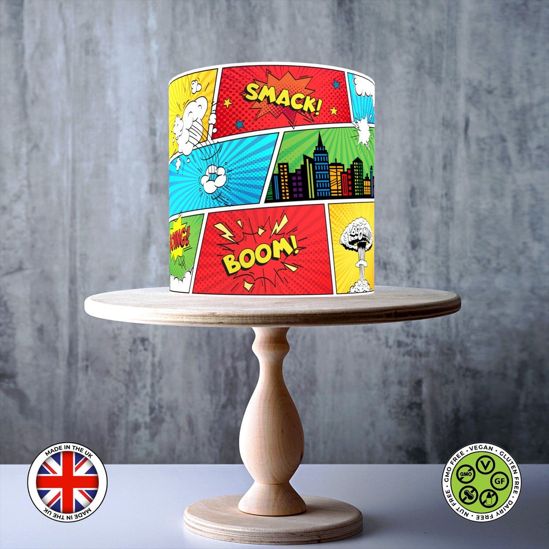 Superhero Comic Page Wrap Around Edible Cake Topper Decoration, ICING ...