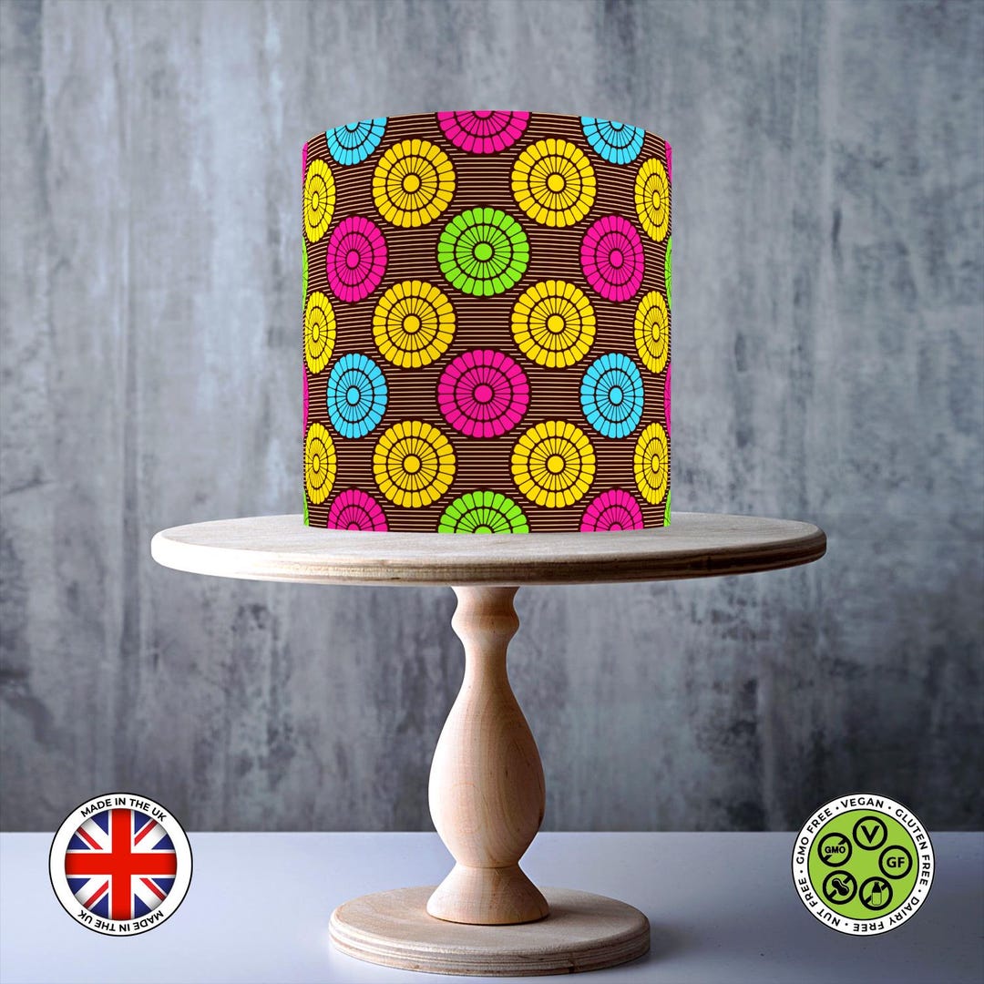 African Circular Floral Edible Cake Topper – Seamless Colourful Tribal ...