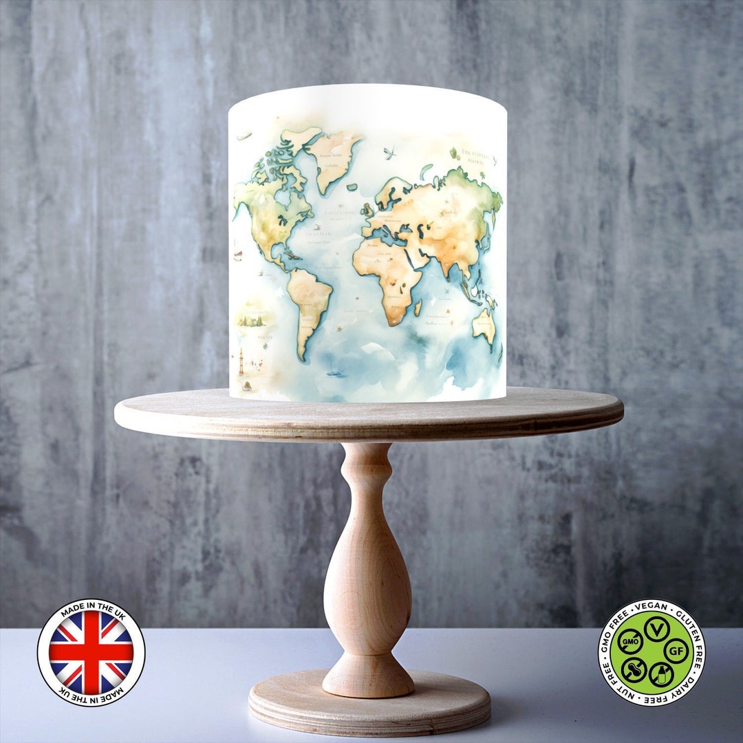 Watercolour Travel Map Wrap Around Edible Cake Topper, ICING Sheet ...