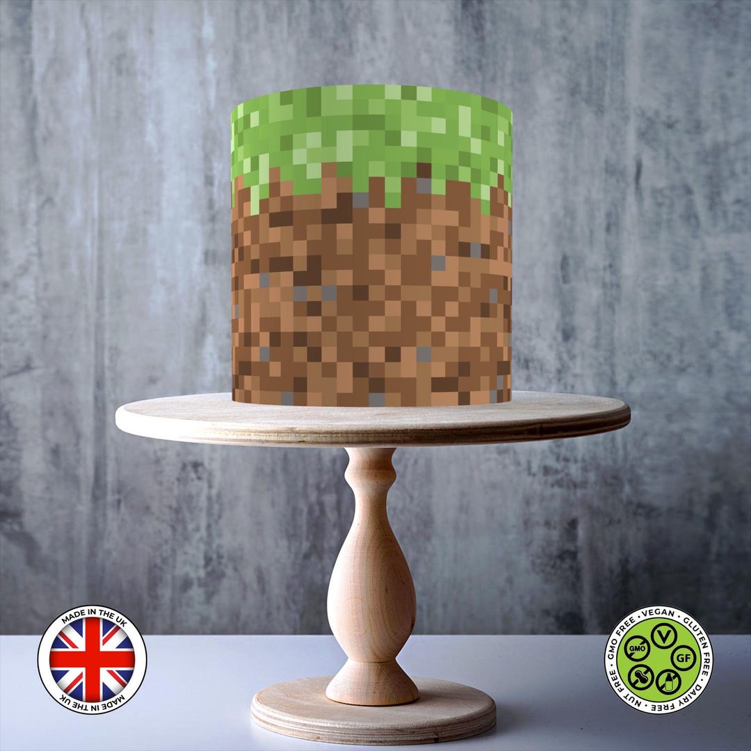Grass Block Pixel Edible Cake Topper – Seamless Gaming Style Wrap ...