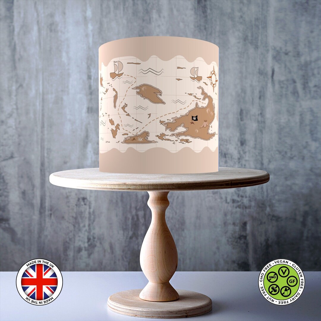 Pirate Map in Cartoon Style Treasure Map Wrap Around Edible Cake Topper ...
