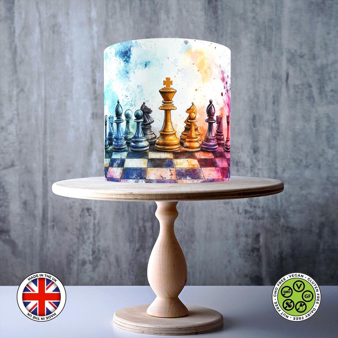 Colourful Chess-themed Design / Chessboard Edible Wrap Around Cake ...