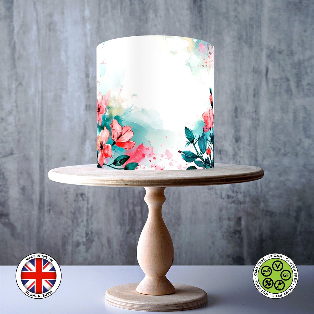Summer Meadow Watercolour Floral Wrap Around Edible Cake Topper, ICING ...