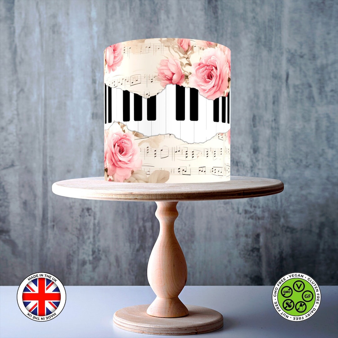 Piano Keyboard Floral Edible Cake Topper – Fault Line Musical Wrap ...