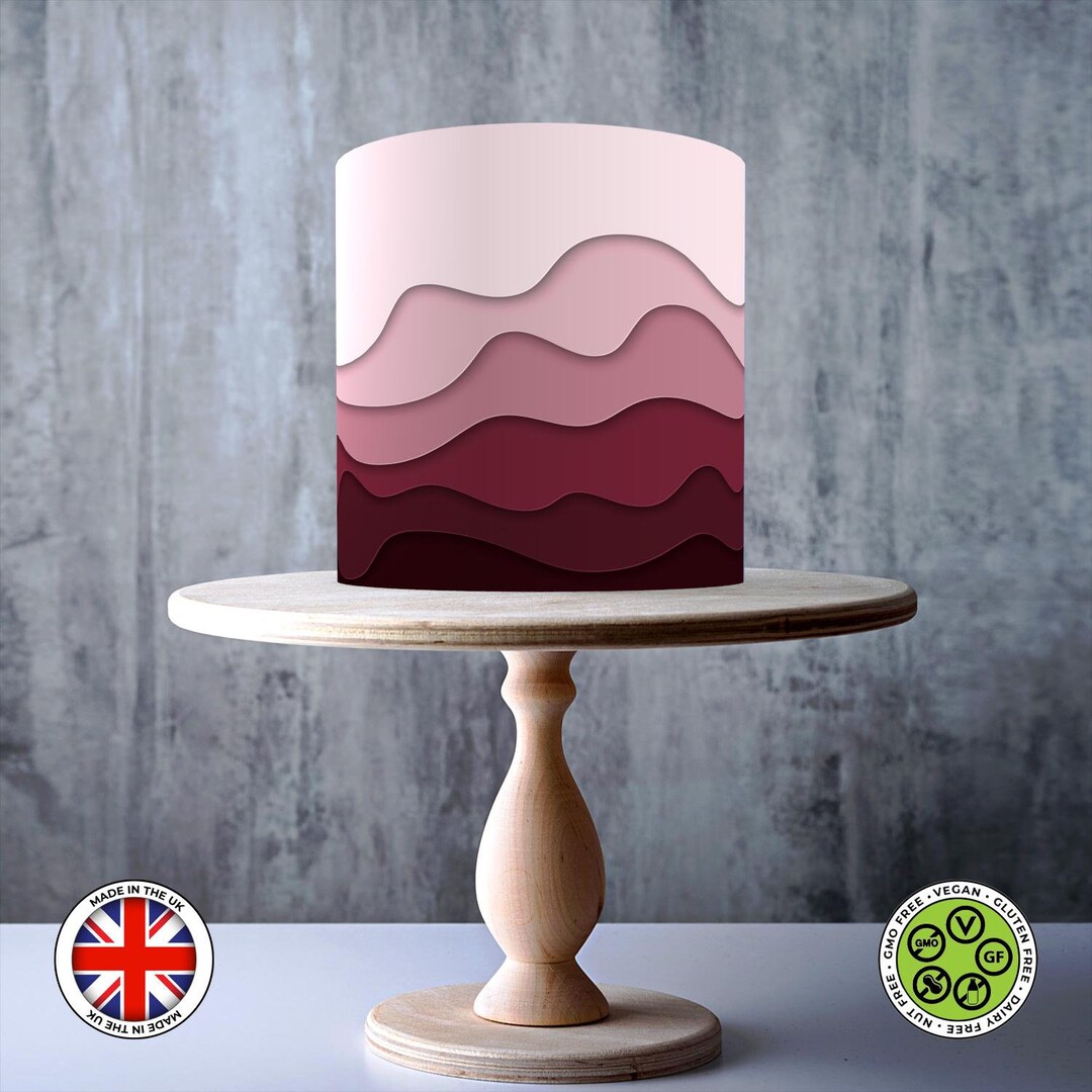 Rose Burgundy Edible Cake Topper – Wavy Gradient Pattern Wrap - ICING ...
