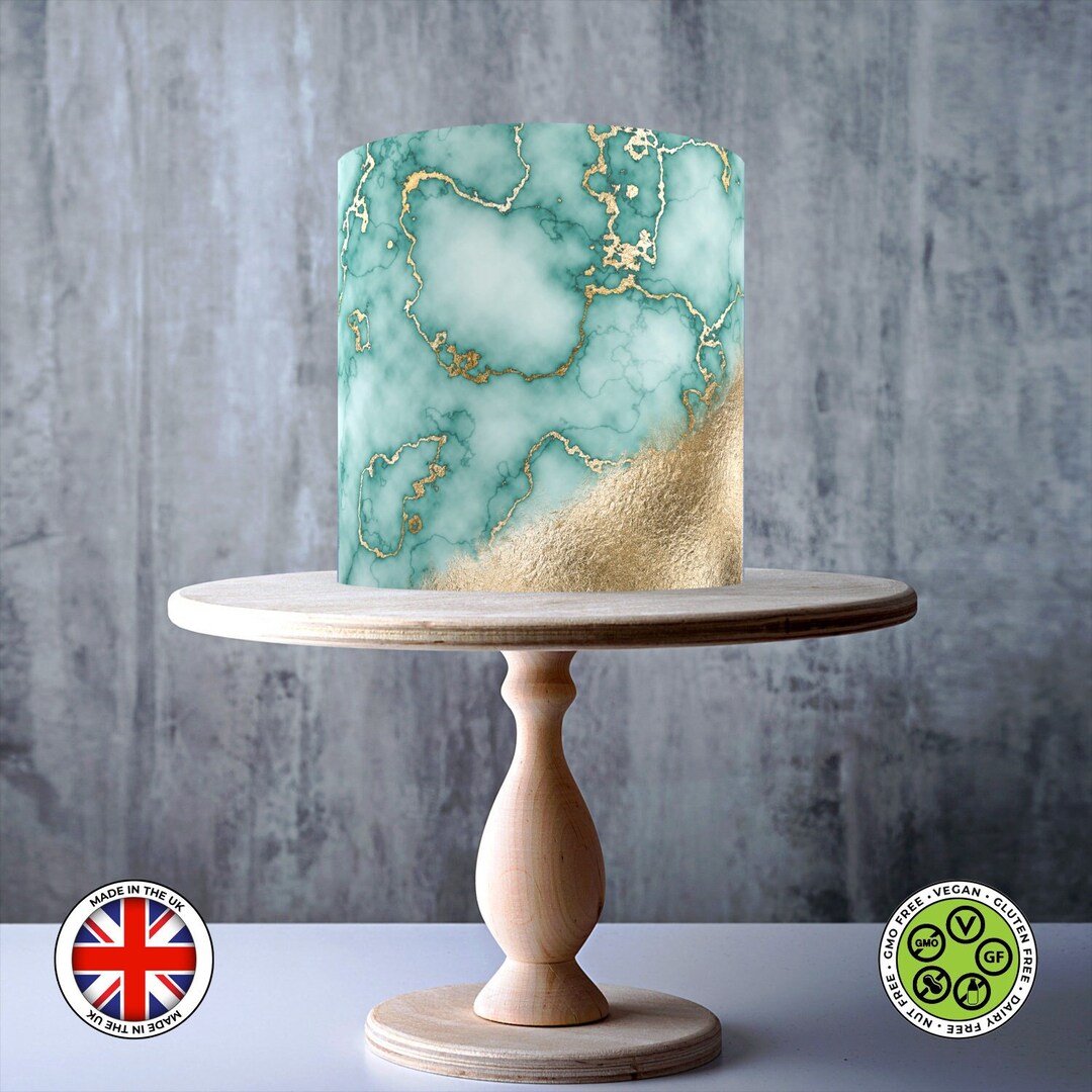 Jade Green With Gold Marble Pattern Wrap Around Edible Cake Topper ...