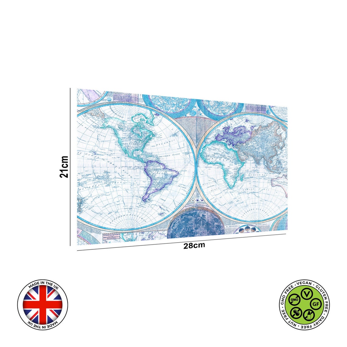 Blue Vintage World Map Edible Cake Topper – Travel Theme Design Wrap ...