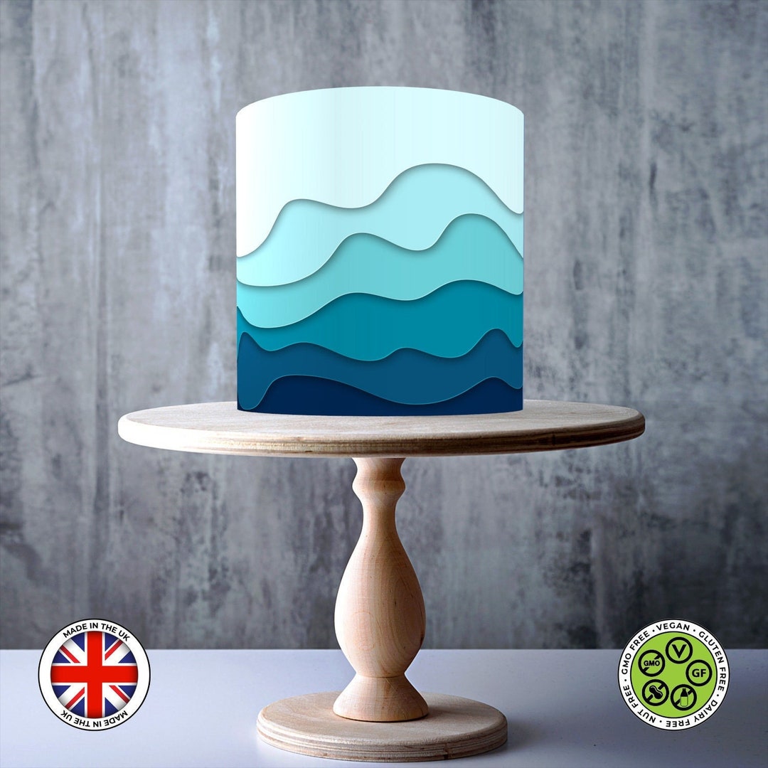 Ocean Wave Edible Cake Topper – Blue Water Design Wrap - ICING or WAFER ...