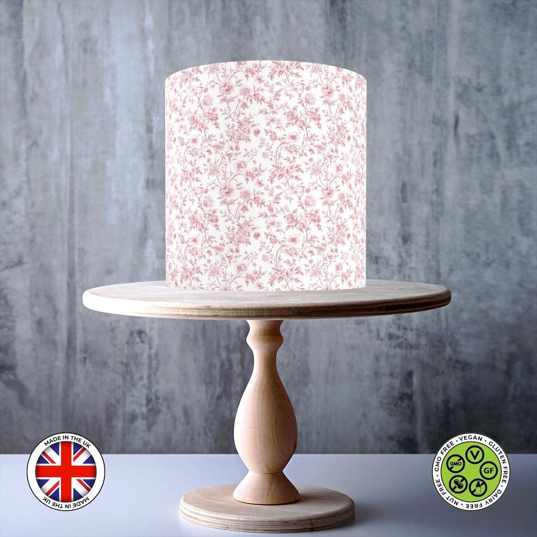 Pink Floral Toile De Jouy Edible Cake Topper – Seamless Botanical ...