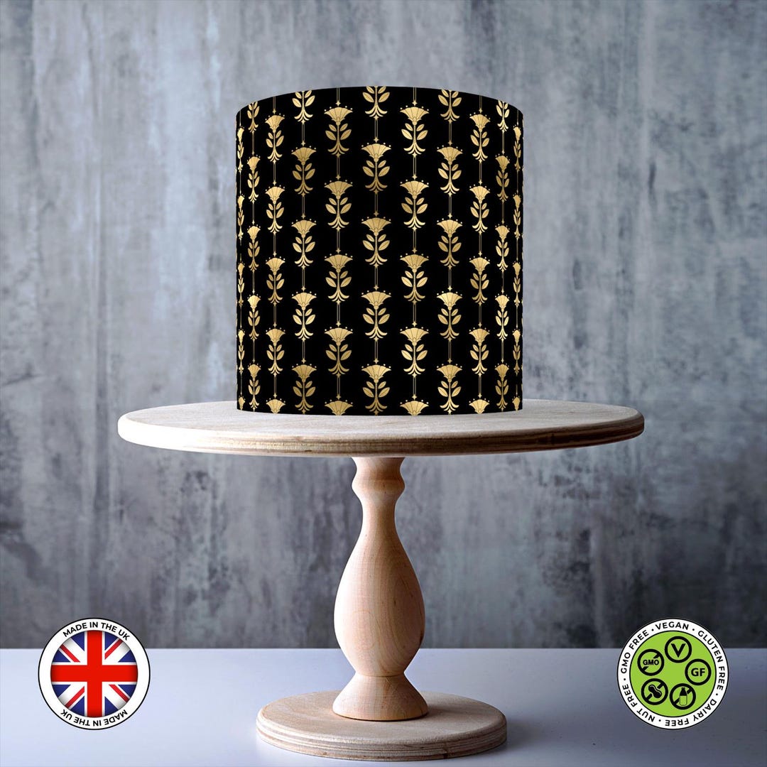 Art Deco Gold Floral Edible Cake Topper – Seamless Vintage Geometric ...