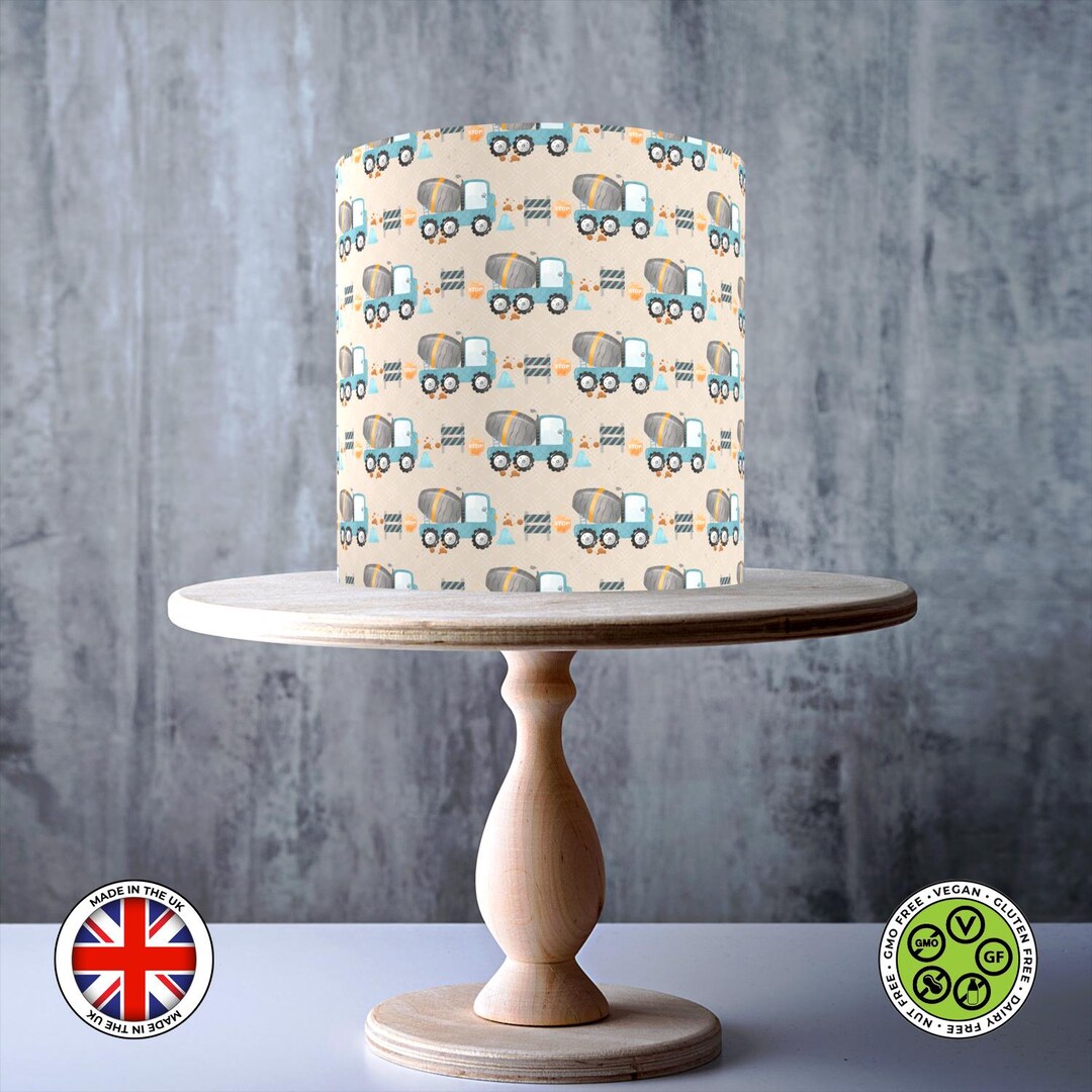 Cement Mixer Truck Edible Cake Topper – Seamless Blue Grey Construction ...