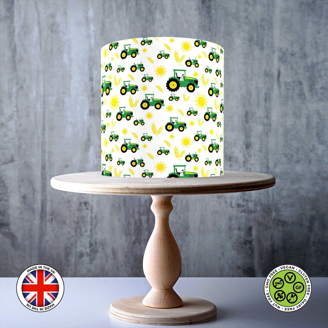Green Tractor, Sun, Wheat Seamless Pattern Wrap Around Edible Cake ...