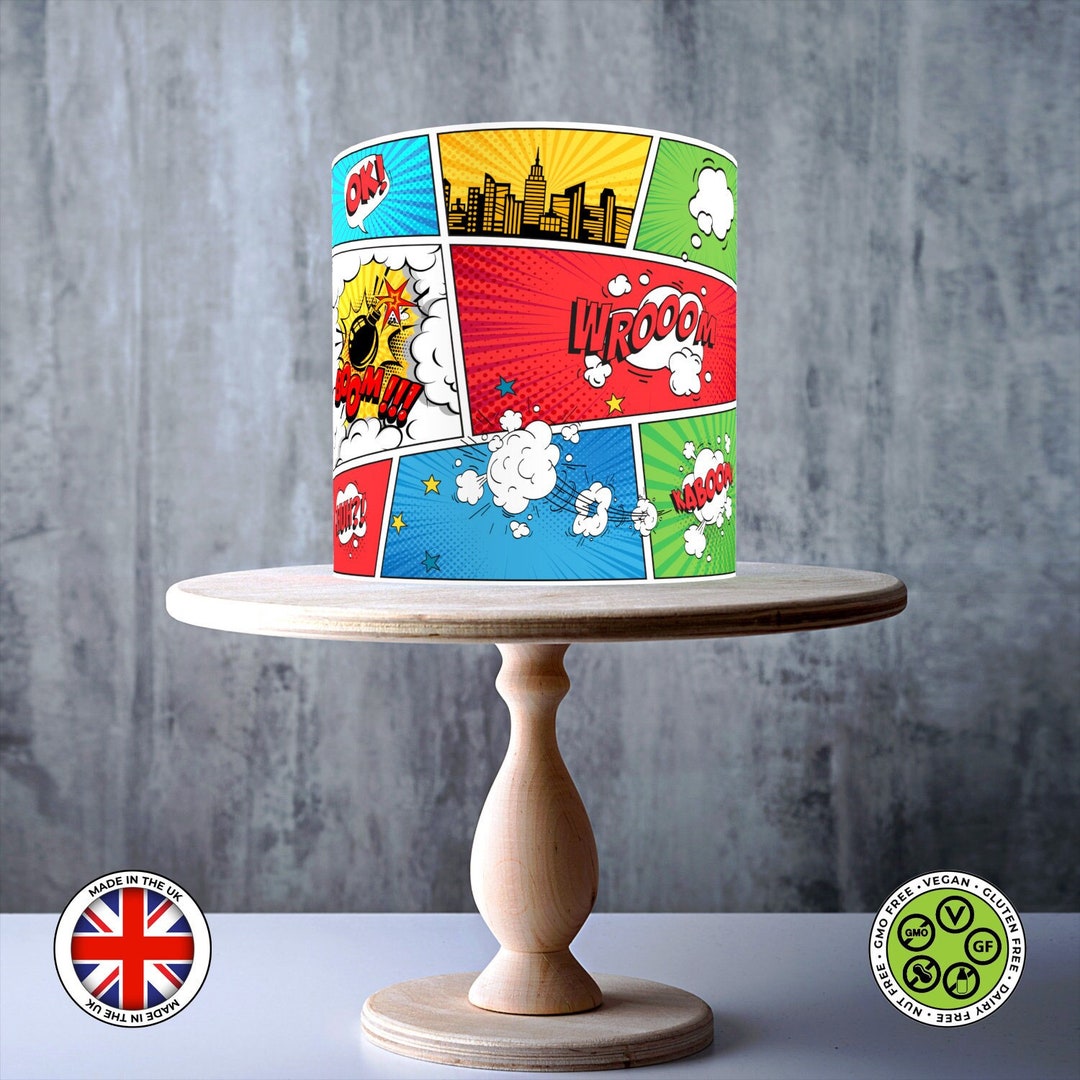 Superhero Comic Page Wrap Around Edible Cake Topper Decoration, ICING ...