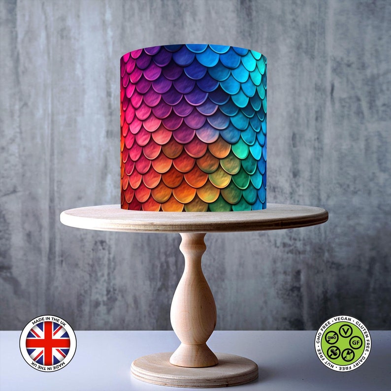 Rainbow Mermaid Scale Edible Cake Topper – Dragon Pattern Wrap - ICING ...