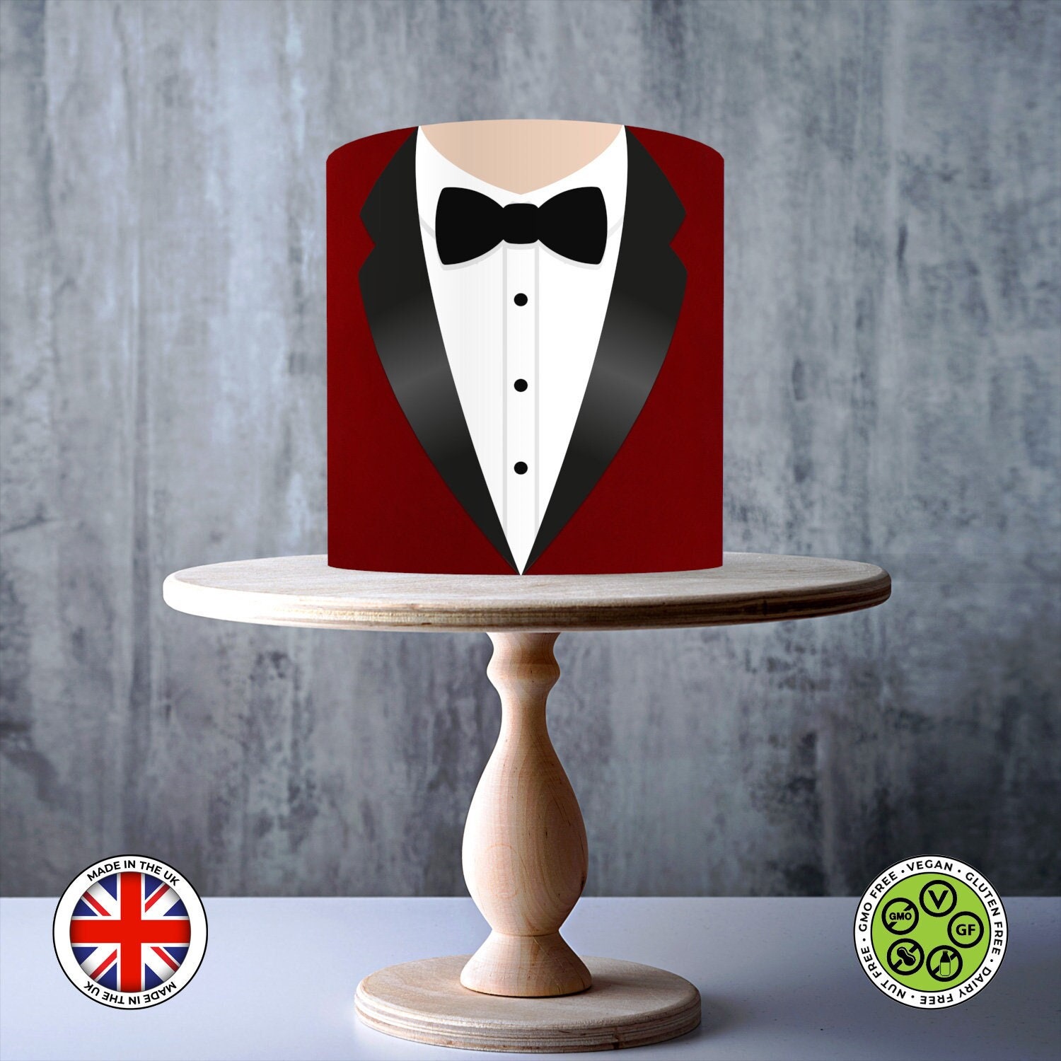 Burgundy Tuxedo Edible Cake Topper – Suit & Bow Tie Design Wrap - ICING ...