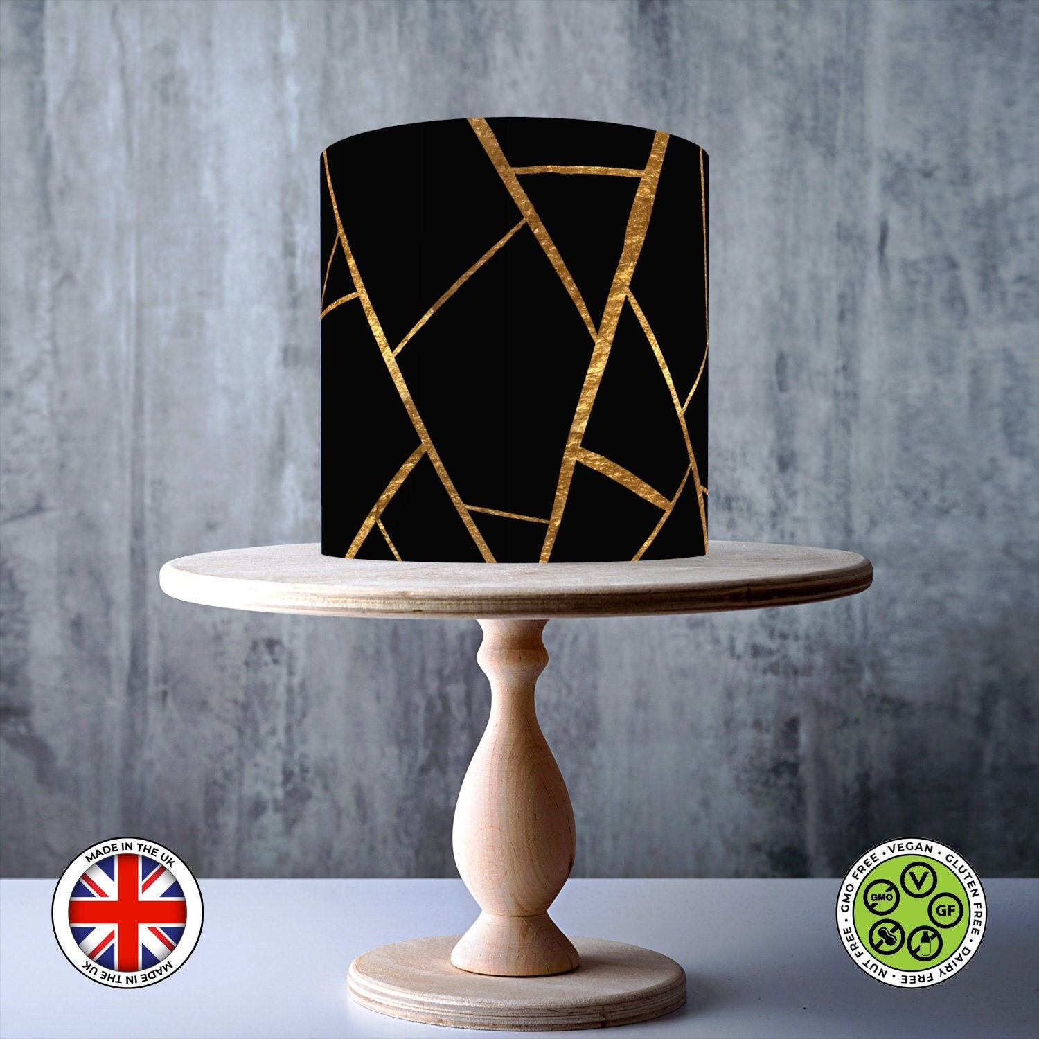 Black Gold Shattered Glass Edible Cake Topper – Modern Elegant Pattern ...