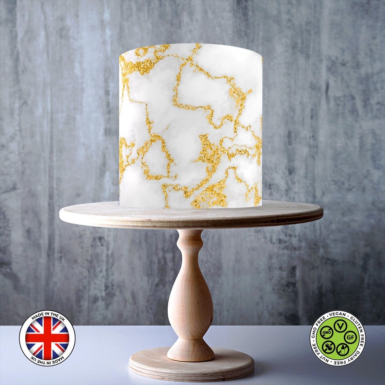 Glam Gold Edible Cake Topper – Light Marble White Luxury Pattern Wrap ...