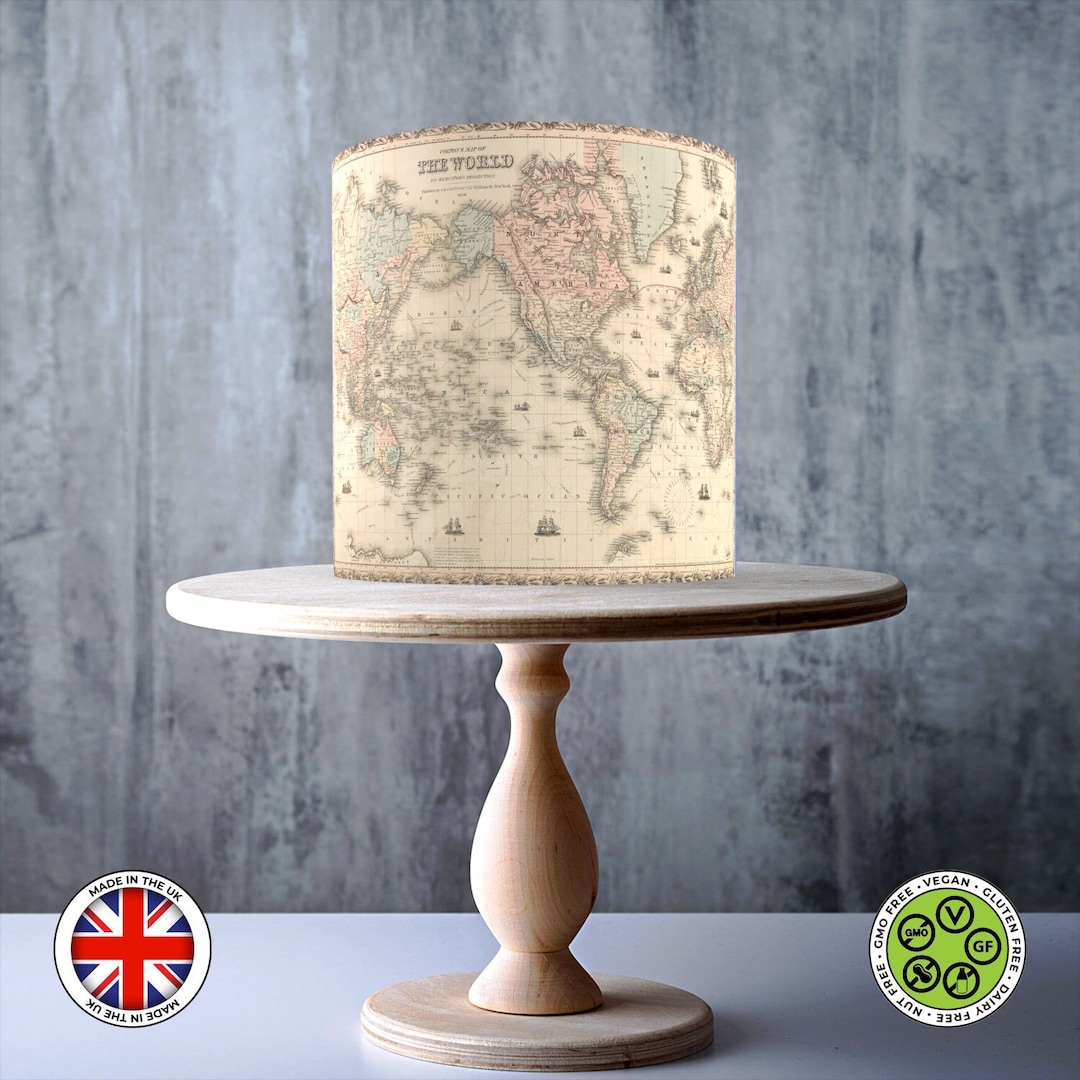 Map of the World 1858 Edible Cake Topper – Vintage Globe Design Wrap ...