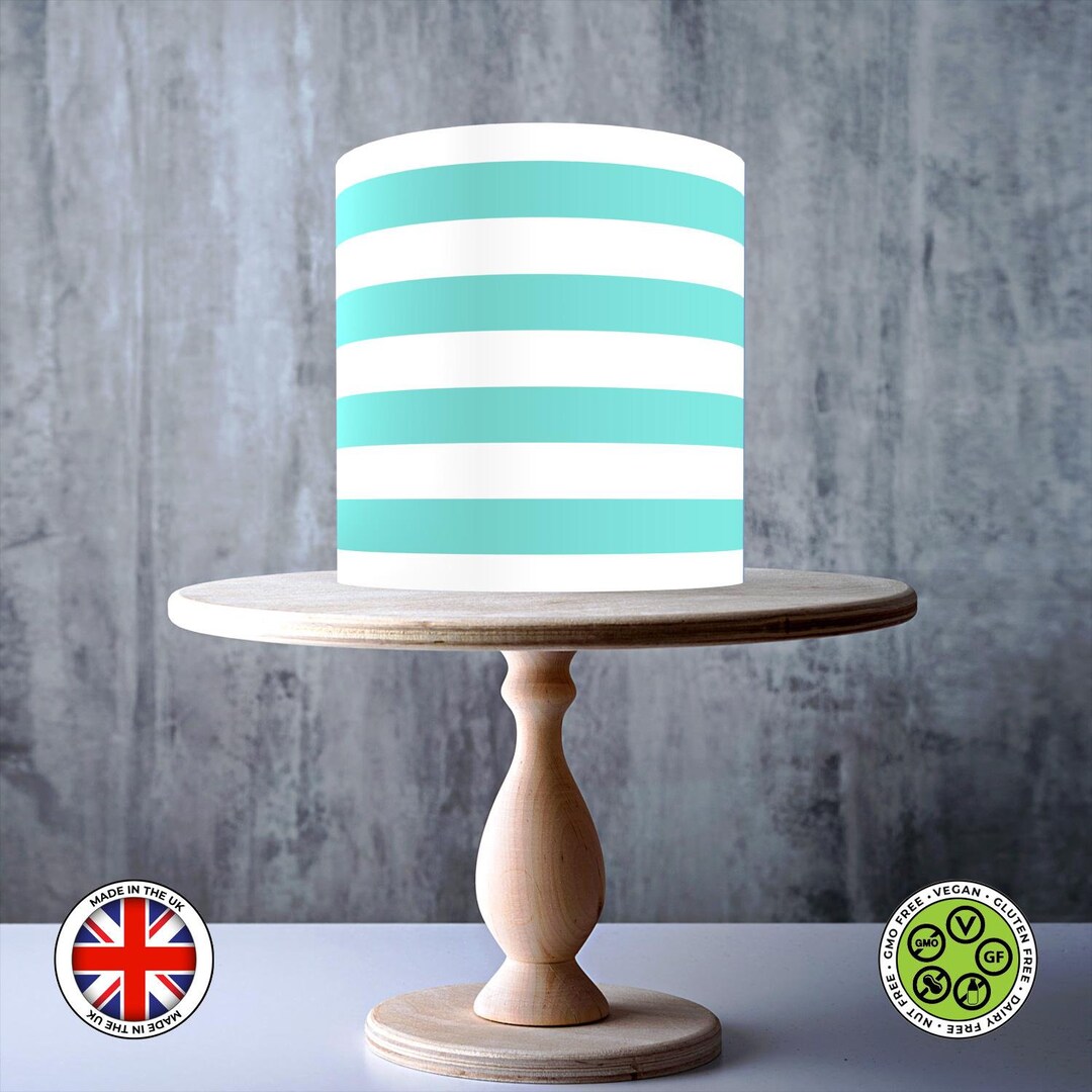 Turquoise Seamless Fat Stripes Pattern Edible Wrap Around Cake Topper ...