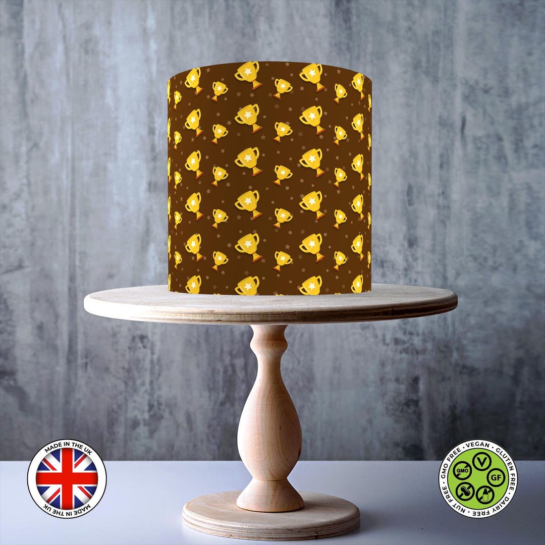 Trophy Pattern Edible Cake Topper – Seamless Golden Cup Design Wrap ...