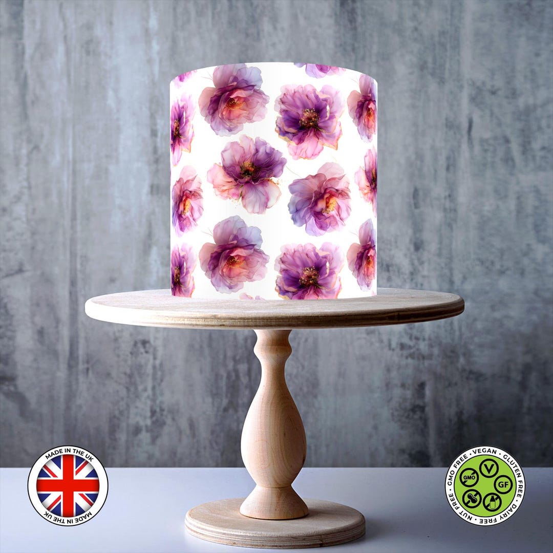Abstract Pink Purple Peonies Edible Cake Topper – Seamless Floral ...