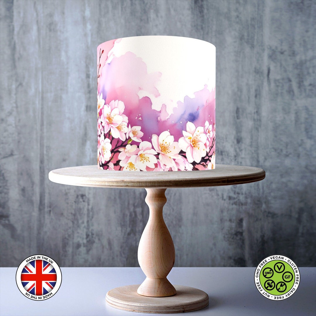 Sakura Cherry Blossom Edible Cake Topper – Watercolour Floral Design ...
