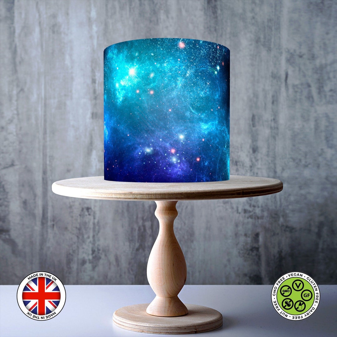 Blue Universe Space Galaxy Wrap Around Edible Cake Topper, ICING Sheet ...