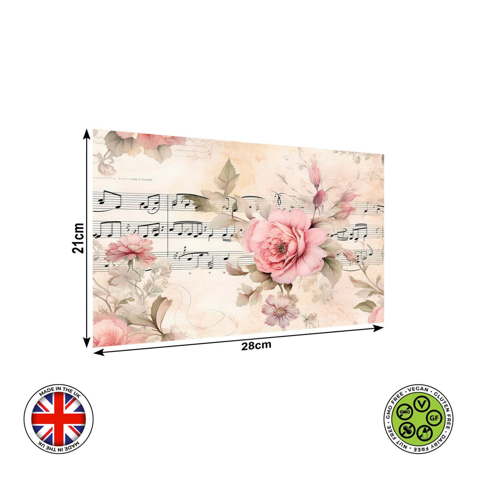 Shabby Chic Floral Edible Cake Topper – Peony Musical Notes Wrap ...