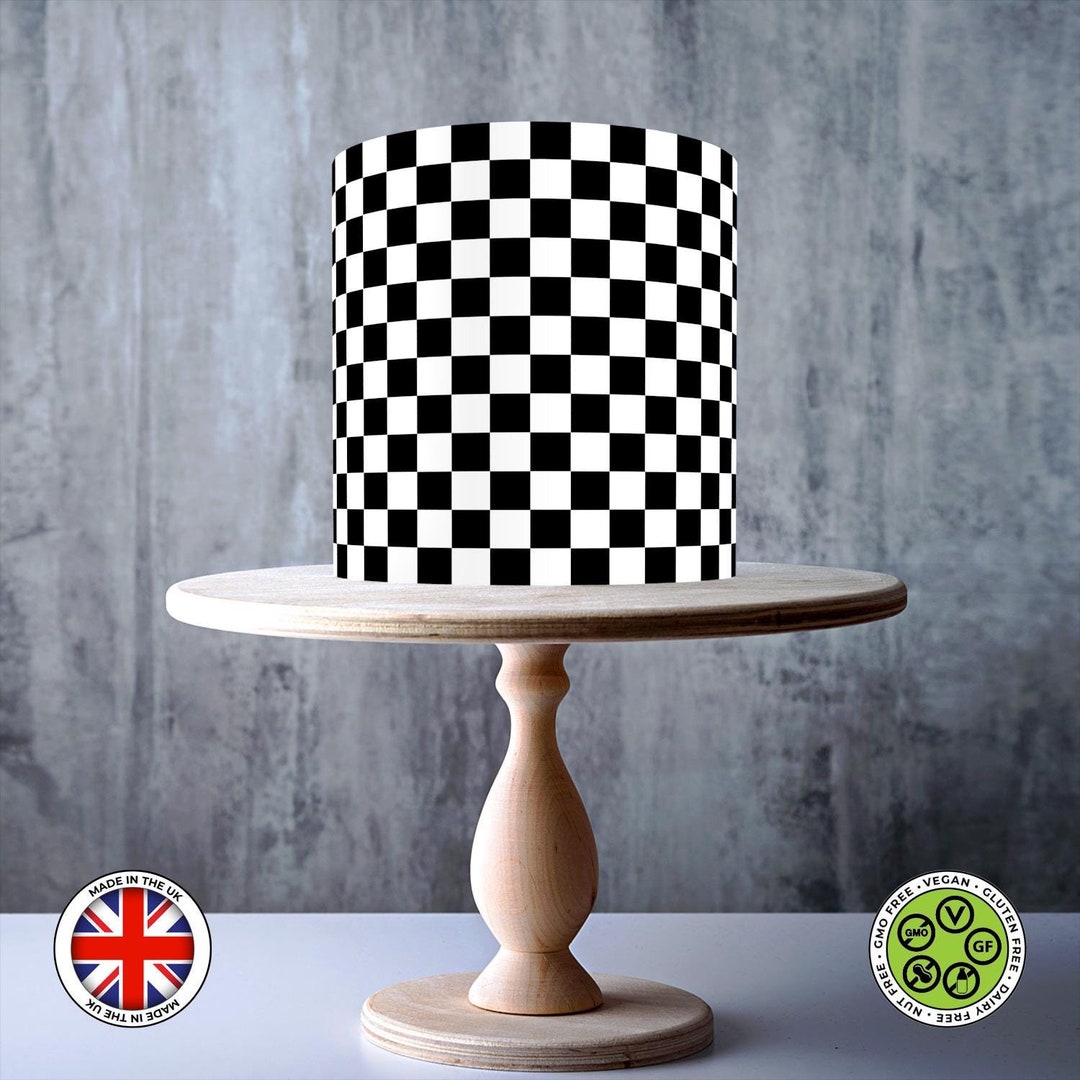 Black and White Checkerboard Pattern / Racing Theme Design Edible Wrap ...