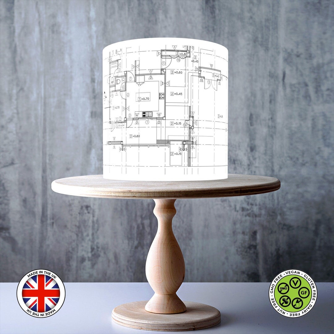 Architectural Drawing Black on White Wrap Around Edible Cake Topper ...