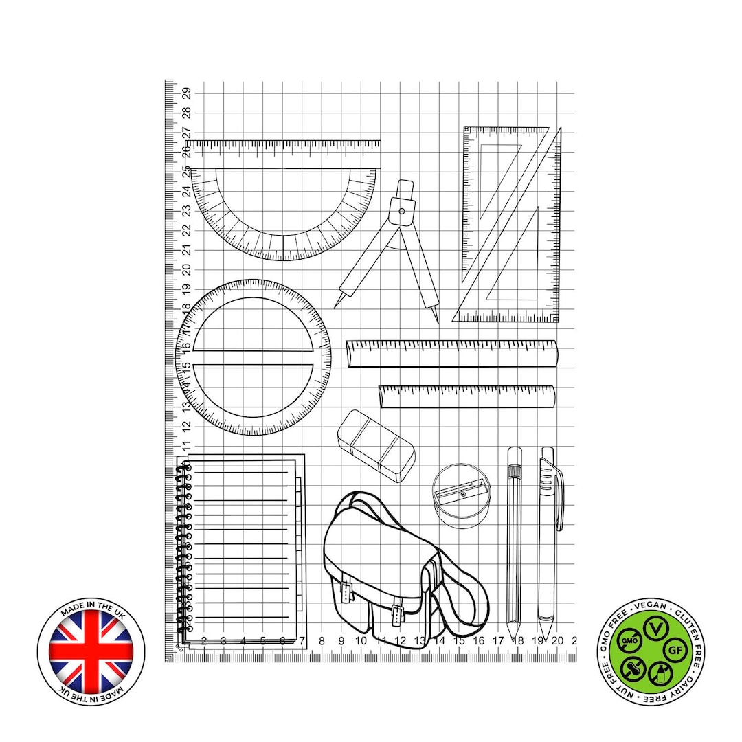 School Theme Edible Print, Protractor, Compass, Triangle Ruler, Eraser ...