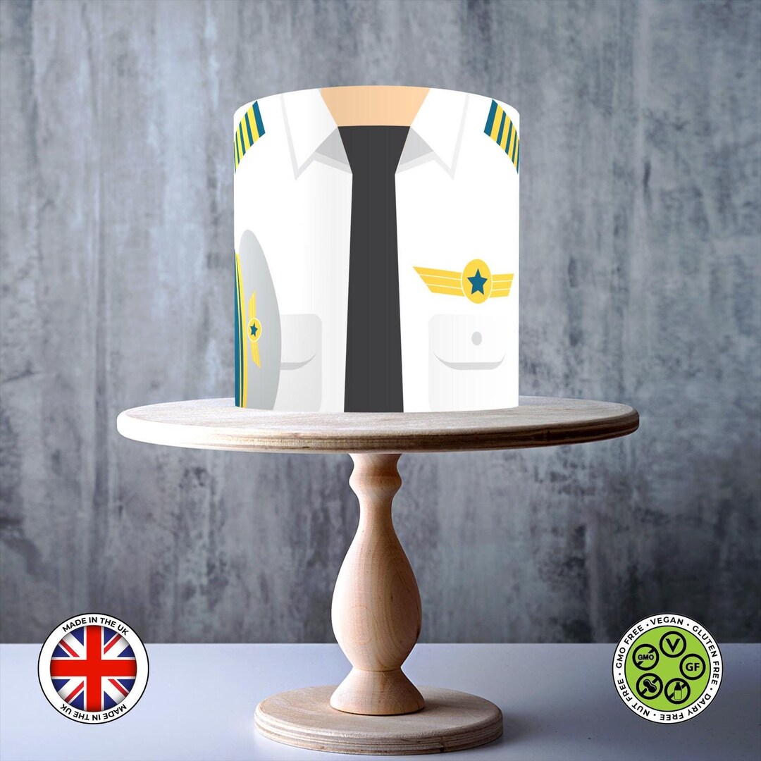 Pilot Uniform Edible Cake Topper – Aviation White Shirt Black Tie Wrap ...