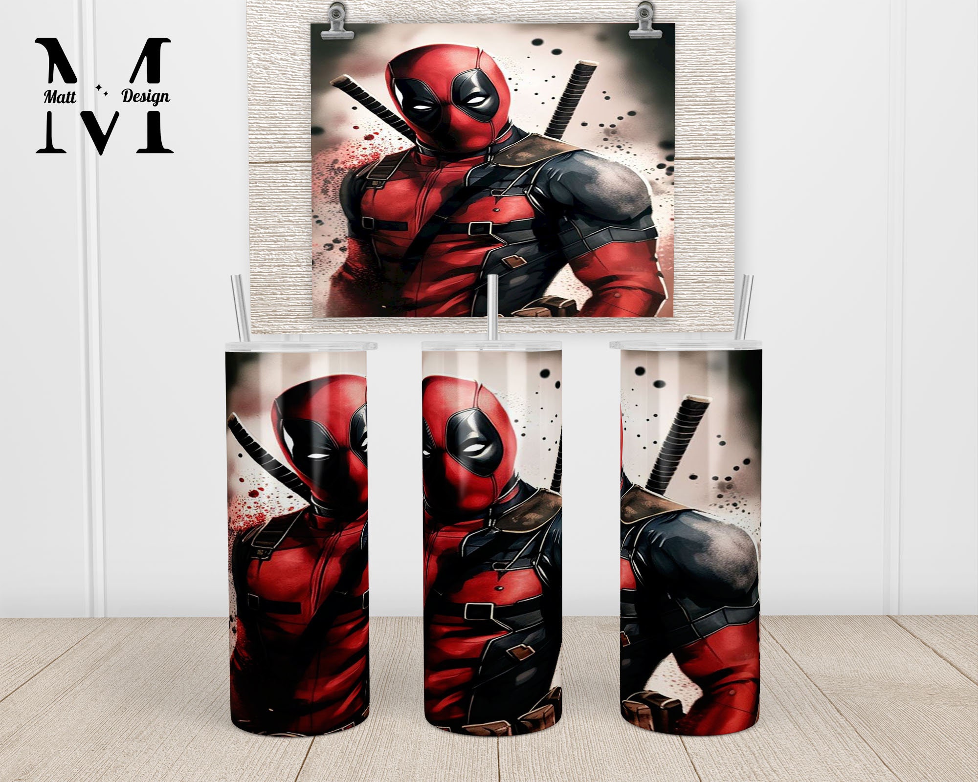 Marvel Deadpool 20oz Skinny Tumbler Sublimation , Design Straight ...